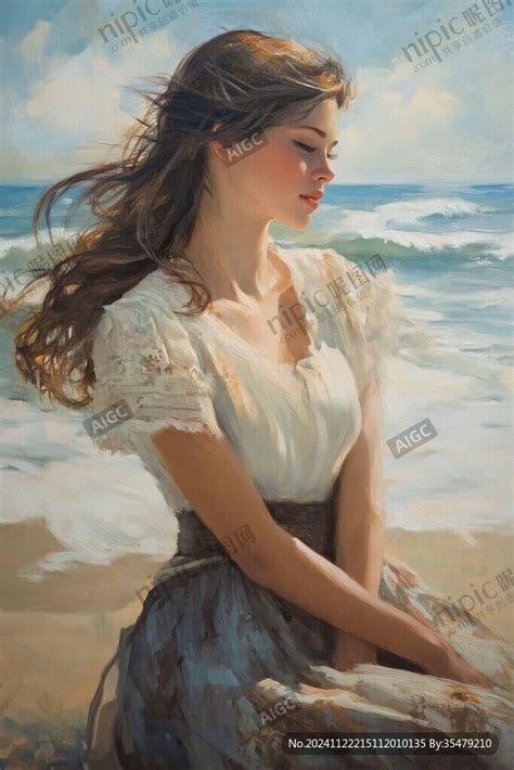 Ai创作图美女人物油画 全画幅大画幅美女人物 欧美绘画 Tif唯美油画 Cg绘画作品 欧美人物绘画 高清cg油画 写实人物绘画 数字美女插画 绘画美女插画 欧美风情油画 海边少女插画 Cg绘画
