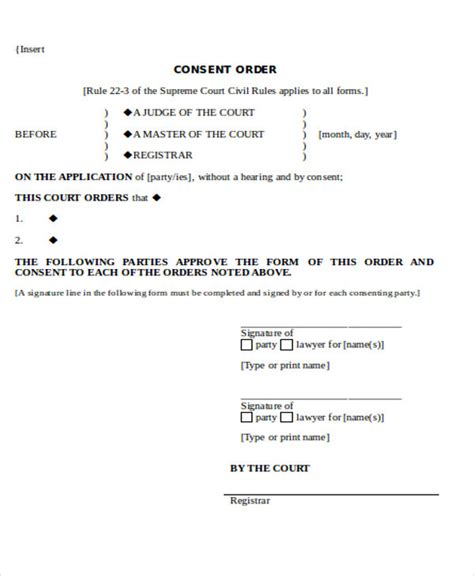 8 Consent Order Templates Free Sample Example Format Download
