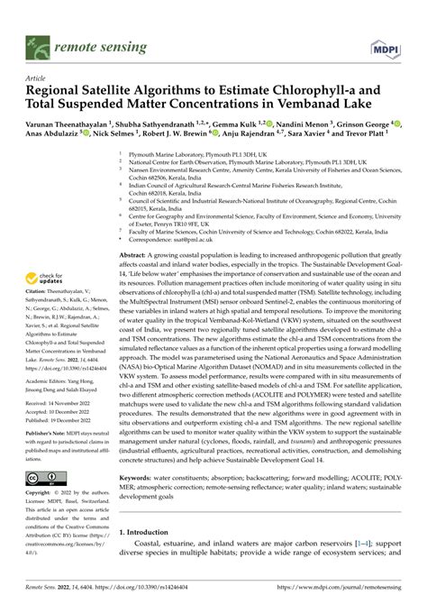 Pdf Regional Satellite Algorithms To Estimate Chlorophyll A And Total