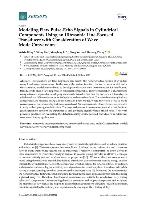 Pdf Modeling Flaw Pulse Echo Signals In Cylindrical Components Using An Ultrasonic Line