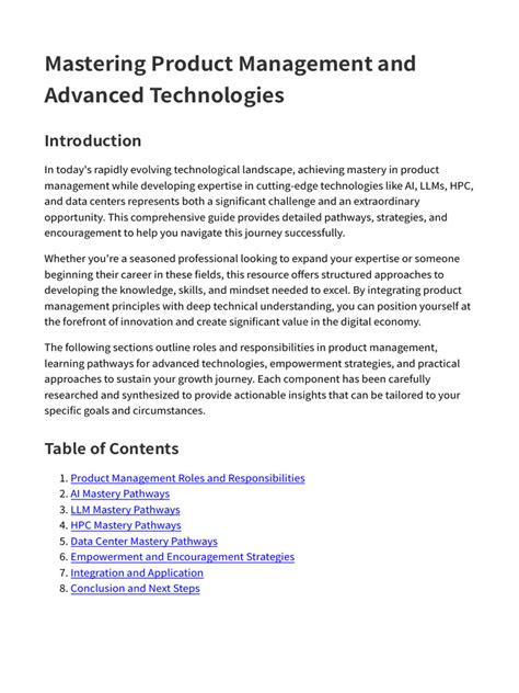 Mastering Product Management and Advanced Technologies | PDF ...
