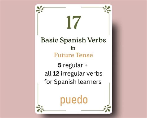 Spanish Future Tense Conjugation Chart 17 Verbs Regular Irregular