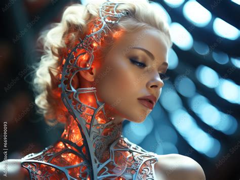 A Portrait Of A Sensual Woman Among DNA Structure Chains Symbolizing Beauty DNA Modification