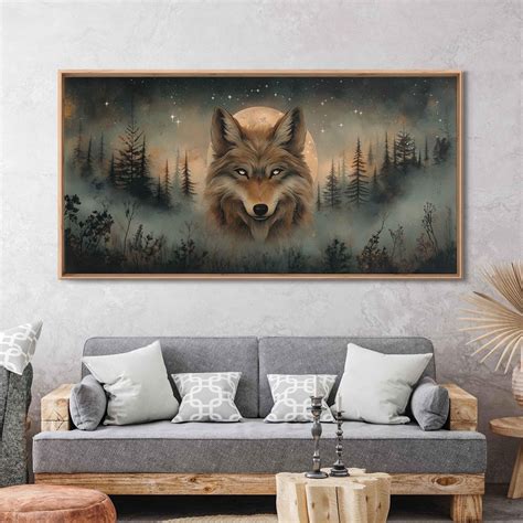 Lunar Wolf Wall Art Canvas Print Whimsical Art Vintage Parchment