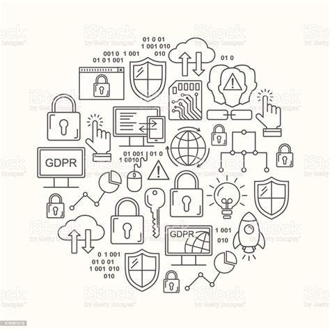 Gdpr선 스타일 아이콘으로 일반 데이터 보호 규칙 패턴 벡터입니다 웹 개인 정보 및 보안 인터넷 흰색 바탕에 검정 개인정보보호