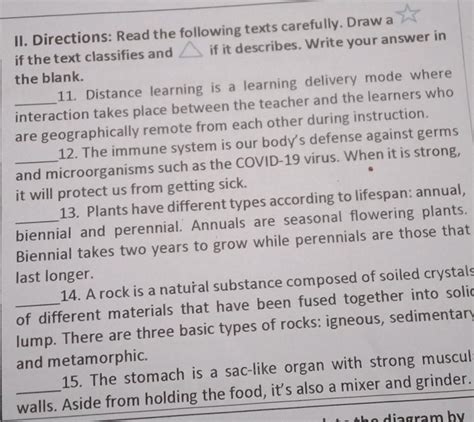 Read The Following Text Carefully Draw A Star If The Text Classifies