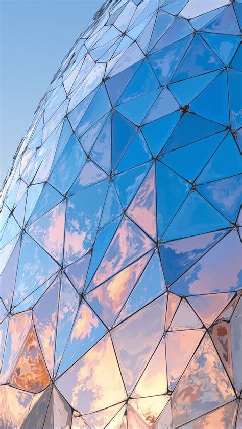 Colorful Prismatic Glass Facade Reflecting Sky In Triangular Facets Stock Illustration