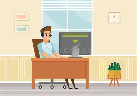 Man Sitting Desk Working Computer Stock Illustrations 7 663 Man Sitting Desk Working Computer
