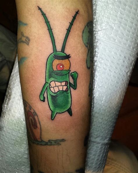 Green Cartoon Character Leg Tattoo