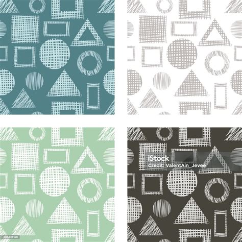 사각형 삼각형 원형 벡터 기하학 패턴의 완벽 한 세트 손으로 그려진 사각 끝 없는 배경 질감 래핑 웹 배경 바탕 화면에 대 한 기하학적 인물 그래픽 일러스트 긁음에 대한