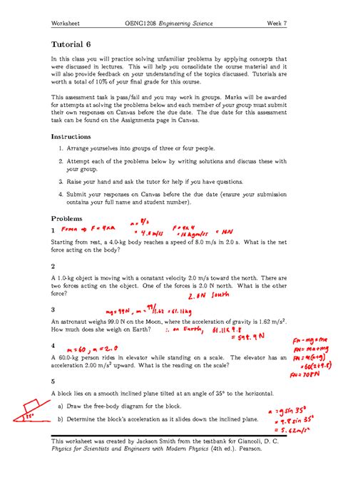 week 7 tutorial worksheet worksheet oeng1208 engineering science week