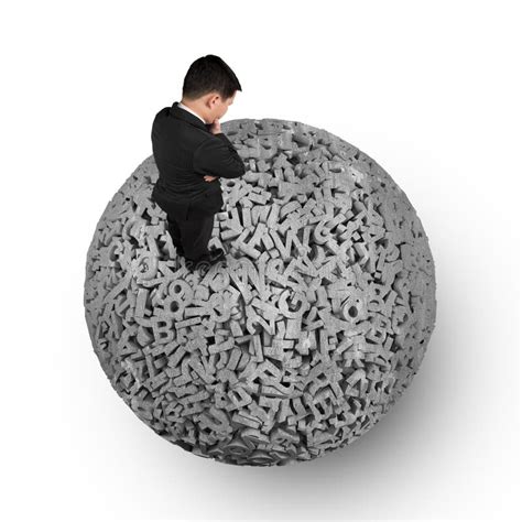 Big Data Thinking Businessman Standing On 3d Characters Concrete Ball