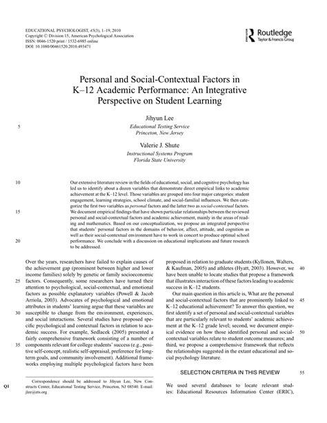 Pdf Personal And Social Contextual Factors In K12 Academic Performance An Integrative