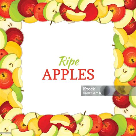 맛있는 육즙이 많은 사과 과일로 구성된 정사각형 색 프레임 벡터 0명에 대한 스톡 벡터 아트 및 기타 이미지 0명 가을