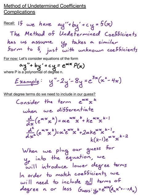 diffeq section 5 4 part 2 method of undetermined coefficients