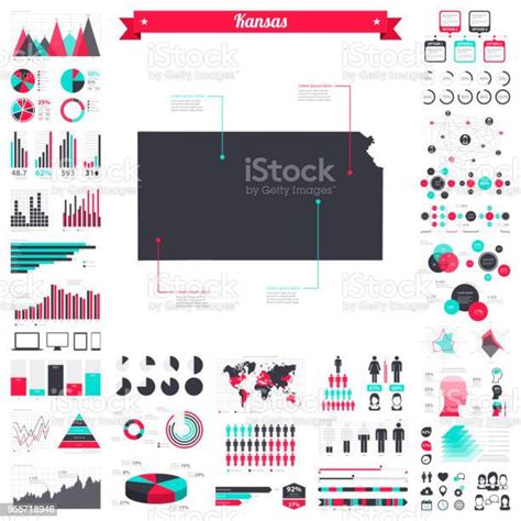 infographic 요소큰 창조적인 그래픽 세트와 캔사스 지도 데이터에 대한 스톡 벡터 아트 및 기타 이미지 데이터 캔자스 0명 istock