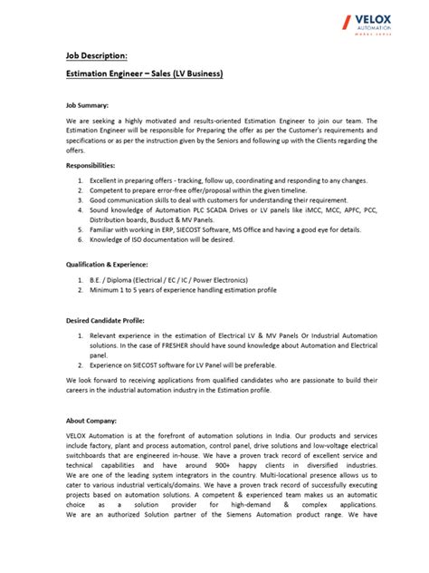Estimation Engineer Pdf Automation Programmable Logic Controller