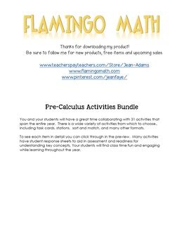 PreCalculus Bundle Of Activities Flamingo Math By Flamingo Math By