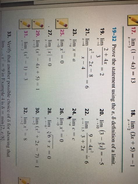 Solved 17 Lim 1 4x 13 18 Lim 3x 5 1 19 32 Prove The Chegg Com