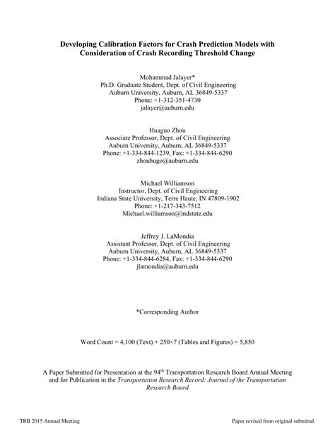 Pdf Developing Calibration Factors For Crash Prediction Models With Consideration Of Crash