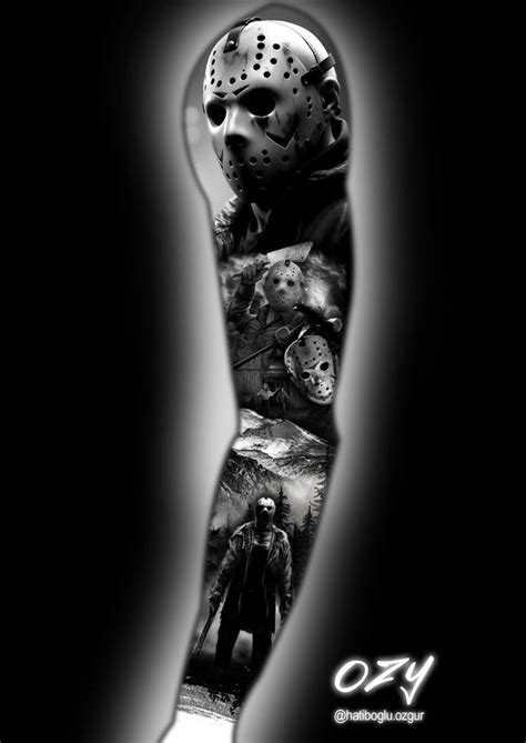 13th Jason Friday Full Sleeve Tattoo Sanatsal Dövmeler Bacaklar Kol
