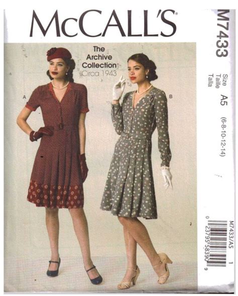 Mccalls M7433 Dress 1940s Size A5 6 14 Uncut Sewing Pattern