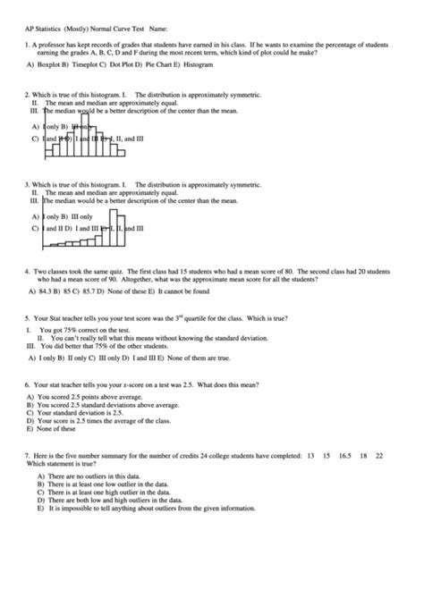 Ap Statistics Math Worksheet Printable Pdf Download