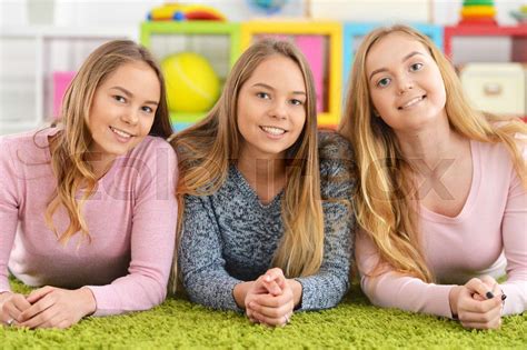 Portrait Of Three Teenage Girls Stock Image Colourbox