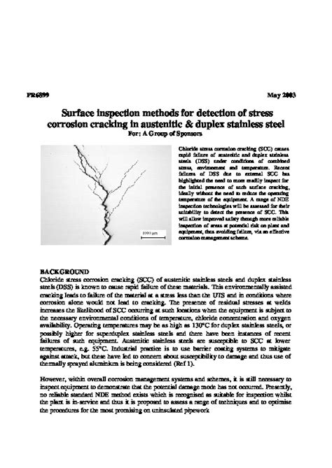 Surface Inspection Methods For Detection Of Stress Corrosion Cracking In Austenitic And Duplex