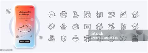 자외선 차단 요오드 미네랄 및 음악 앱 라인 웹 앱용 아이콘 픽토그램 아이콘입니다 전화 Mockup 그라데이션 화면 벡터 3차원 형태에 대한 스톡 벡터 아트 및 기타 이미지