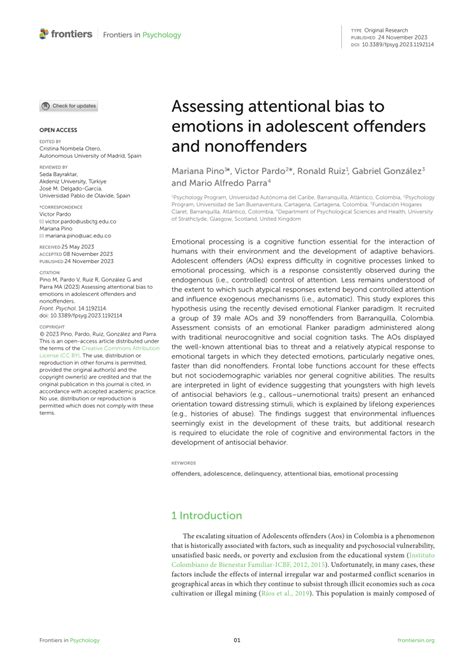 Pdf Assessing Attentional Bias To Emotions In Adolescent Offenders And Nonoffenders