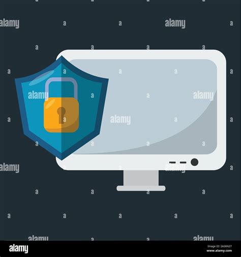 Monitor Shield Padlock For Computer Security System Concept Vector Illustration Stock Vector