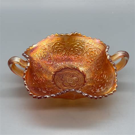 Antique Fenton Persian Medallion Marigold Carnival Glass Bowl Bon Bon