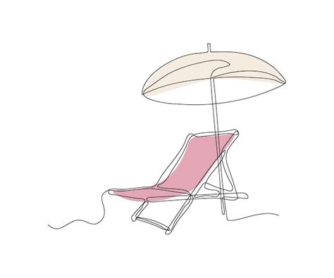 한 줄에 우산 손으로 그린 연속 모노라인 드로잉이 있는 긴 의자 프리미엄 벡터
