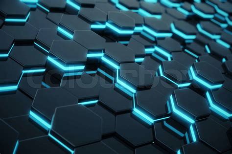 Abstract Blue Glowing Of Futuristic Surface Hexagon Pattern Colourbox