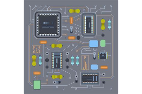 Computer Ic Chip Template Microchip On Detailed Printed Circuit Board Design Abstract Background
