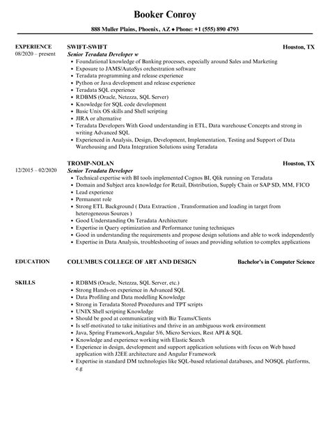 Teradata Developer Resume Samples Velvet Jobs
