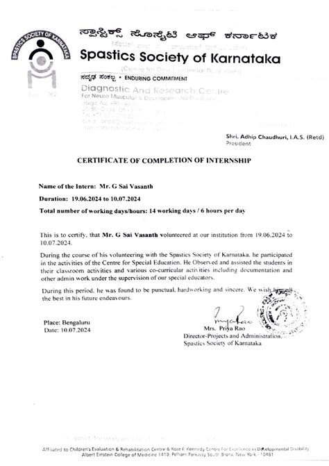 I Am Excited To Share That I Recently Completed A Two Week Internship At The Spastics Society Of