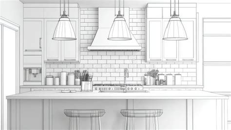 Contemporary Kitchen Design Blueprint Featuring Appliances And Cabinets Stock Image Image Of
