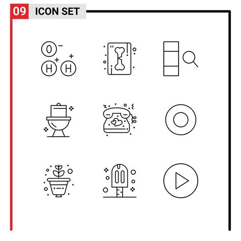 User Interface Pack Of 9 Basic Outlines Of Wedding Love Data Heart Toilet Editable Vector Design