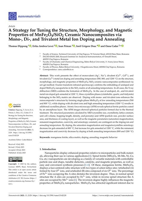 Pdf A Strategy For Tuning The Structure Morphology And Magnetic Properties Of Mnfe2o4sio2