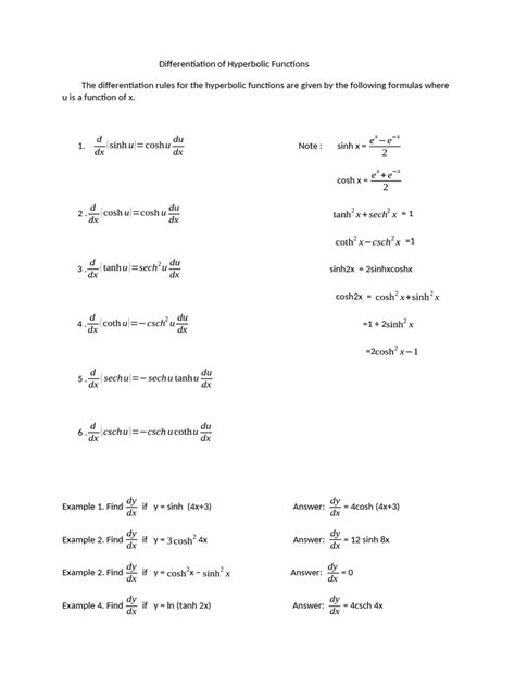 Differentiation Of Hyperbolic Functions Pdf Classical Geometry Non Euclidean Geometry