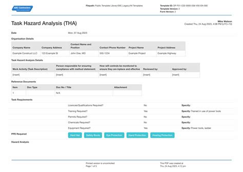 Task Hazard Analysis Example What Should Your THAs Look Like