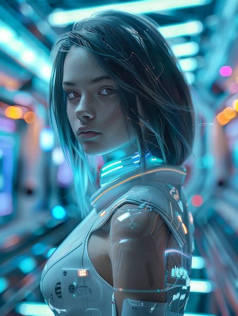 첨단 기술을 가진 미래의 여성 휴머노이드의 초상화 Ai 생성 이미지