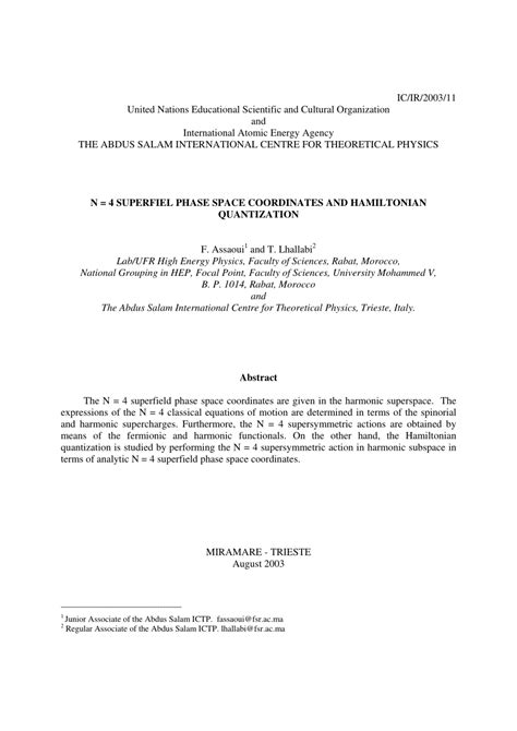 Pdf N 4 Superfiel Phase Space Coordinates And Hamiltonian Quantization