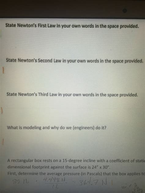 Solved State Newton S First Law In Your Own Words In The Chegg Com