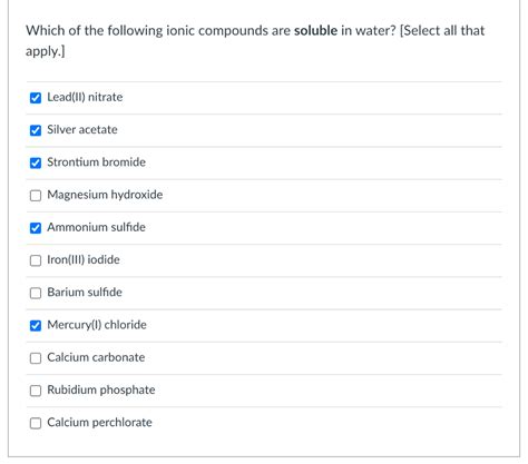 Solved Which of the following ionic compounds are soluble in | Chegg.com