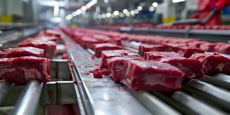 Beef Processing On Production Line In Factory Stock Image Image Of