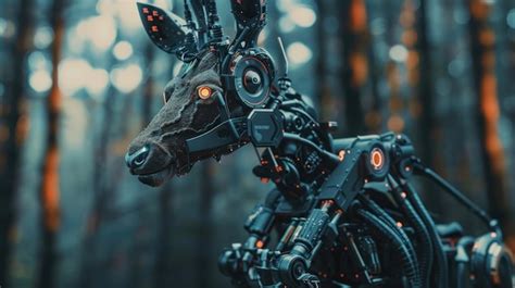 Premium Photo Future Futuristic Deer Head With Forest Background Ai