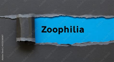 Torn Paper Revealing Zoophilia Text On Blue Background With Gray